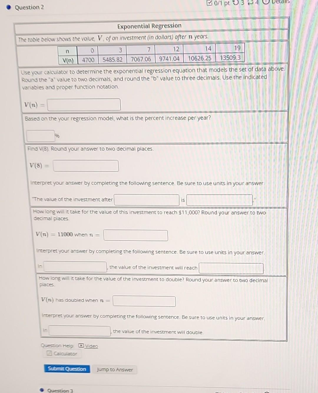 Solved Exponential Regression The toble below shows the | Chegg.com