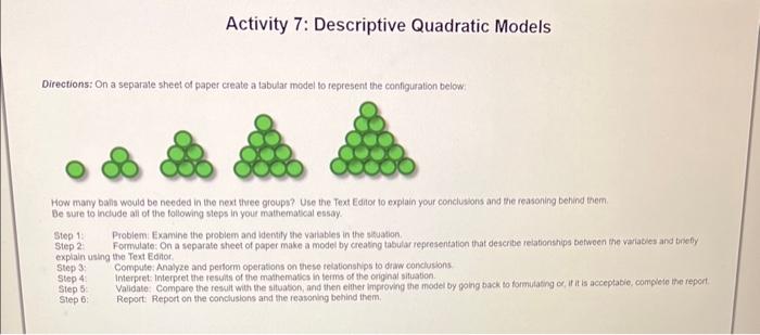 Solved Activity 7: Descriptive Quadratic Models Directions: | Chegg.com