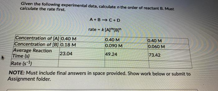 Solved Given the following experimental data, calculate n | Chegg.com