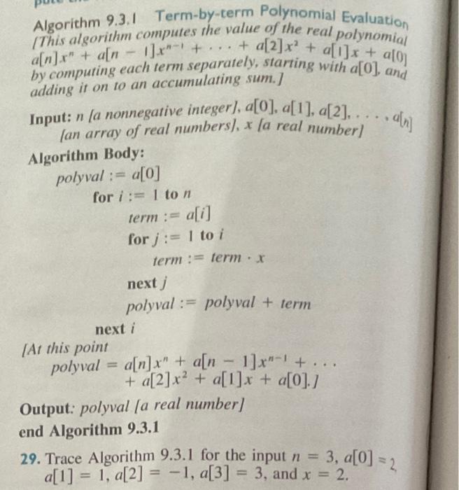 Solved an Algorithm 9.3.1 Term-by-term Polynomial Evaluation | Chegg.com