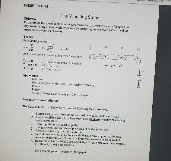 3DUTF PH263 Lab #3. The Vibrating String Objective: | Chegg.com