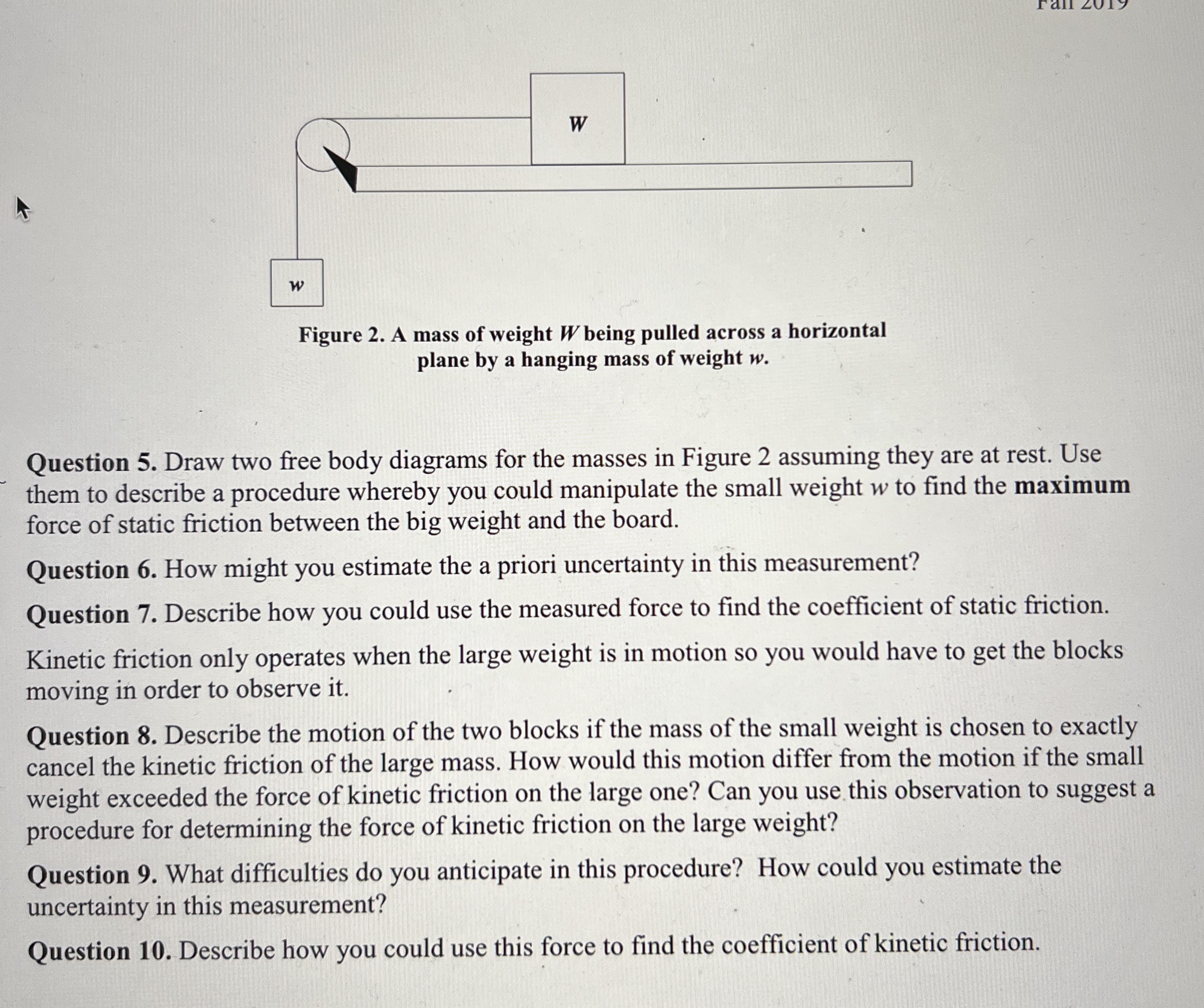 Solved Figure 2. ﻿A mass of weight W ﻿being pulled across a | Chegg.com