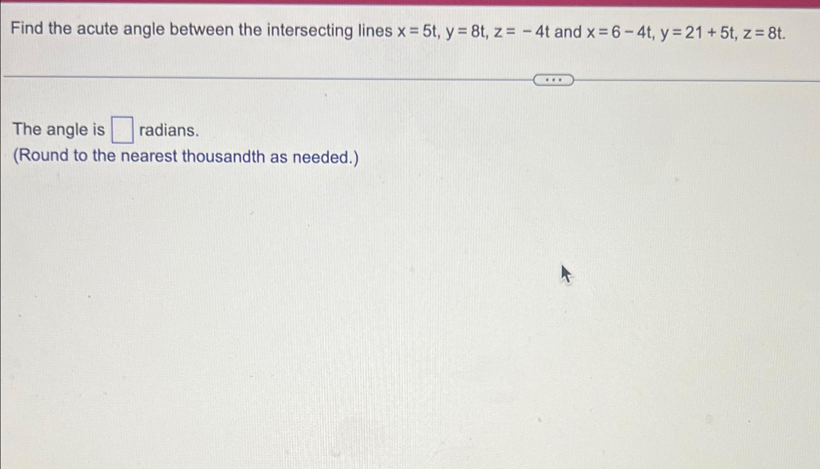Solved Find the acute angle between the intersecting lines | Chegg.com