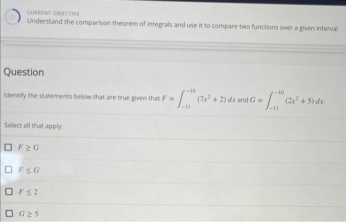 Solved CURRENT OBJECTIVE Understand the comparison theorem | Chegg.com