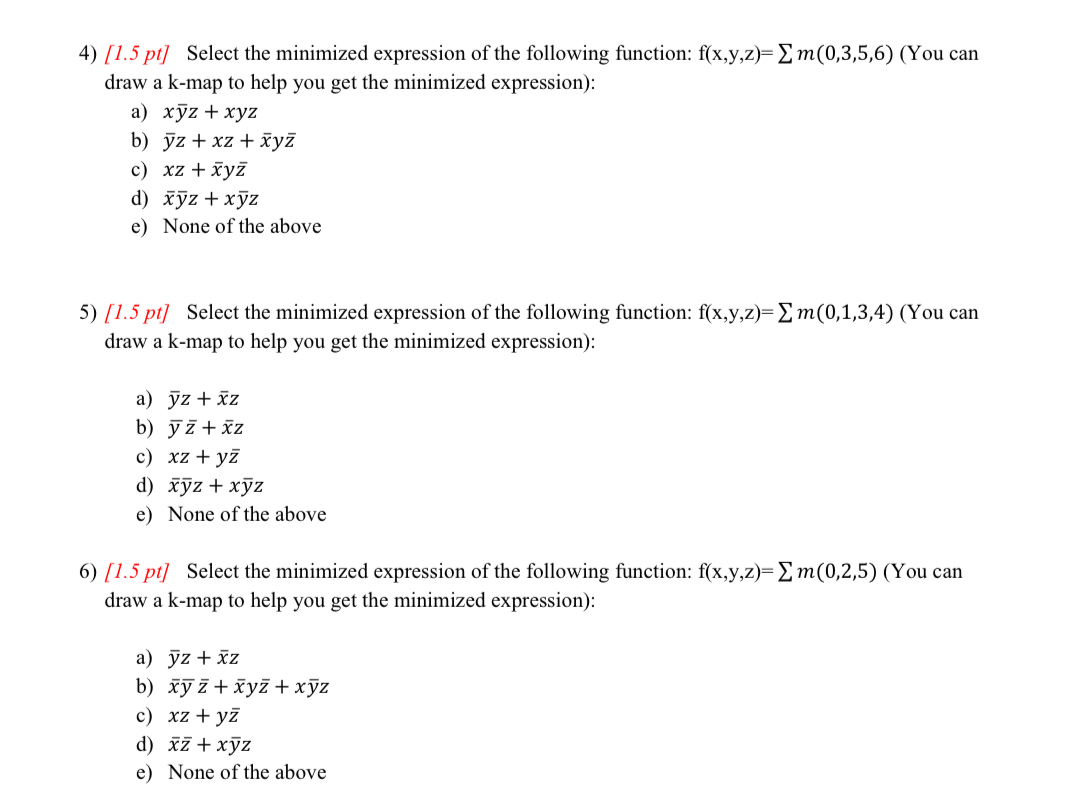 Solved 1.5pt ﻿Select the minimized expression of the | Chegg.com