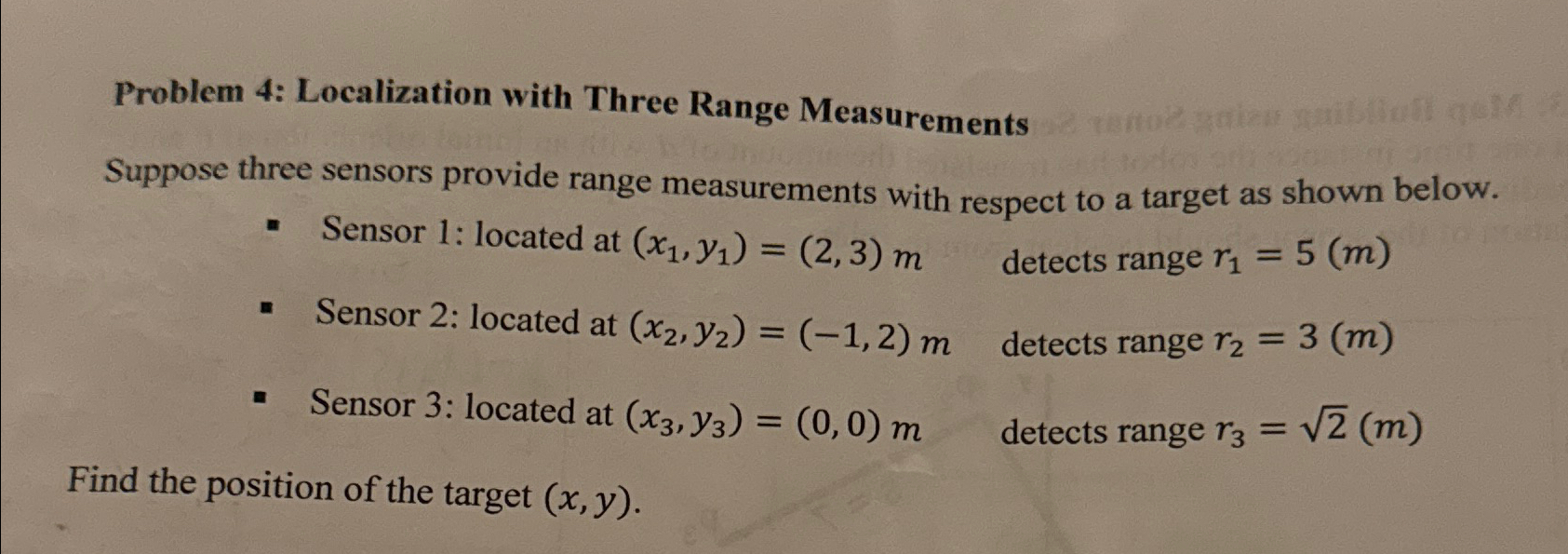 Solved Problem 4: Localization with Three Range | Chegg.com