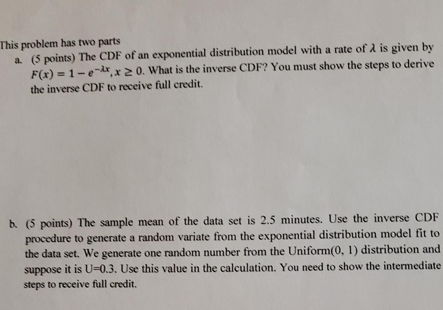 Solved This problem has two parts a. (5 points) The CDF of | Chegg.com