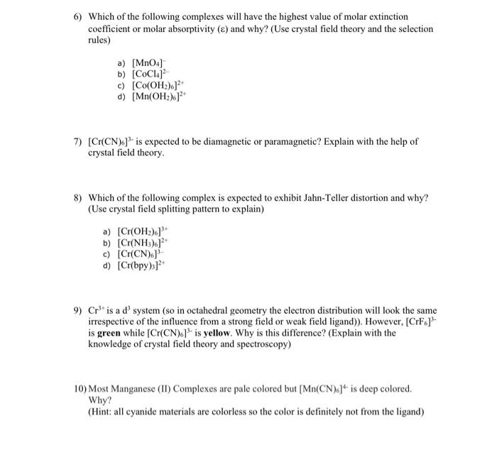 Solved Homework_5 (Crystal Field Theory) (due date: July 6, | Chegg.com