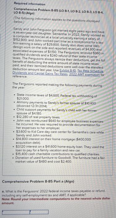 Solved Comprehensive Problem 8-85 (LO 8-1, LO 8-2, LO 8-3, | Chegg.com