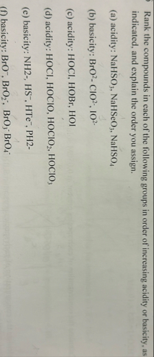 Solved Rank the compounds in each of the following groups in | Chegg.com