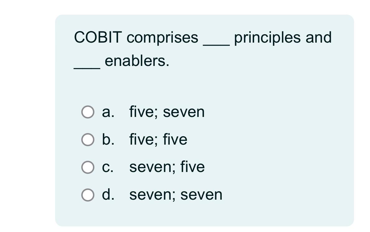 Solved COBIT comprises principles and enablers.a. five; | Chegg.com Solved COBIT comprises principles and enablers.a. five; | Chegg.com