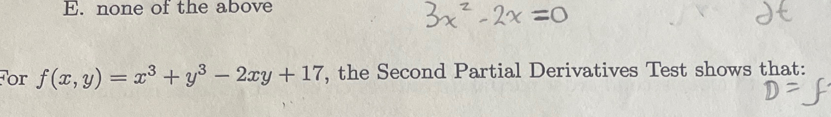 Solved f(x,y)=x3+y3-2xy+17, ﻿the Second Partial Derivatives | Chegg.com