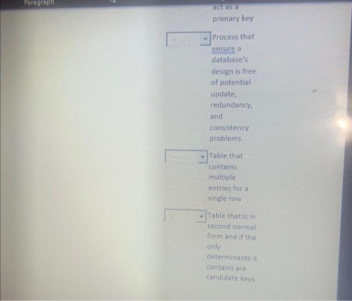 Solved key term. primary key Process that ensure a | Chegg.com