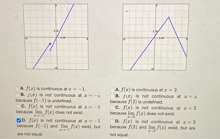 Solved 0 A. f(x) is continuous at x = -1. B. y(x) is not | Chegg.com