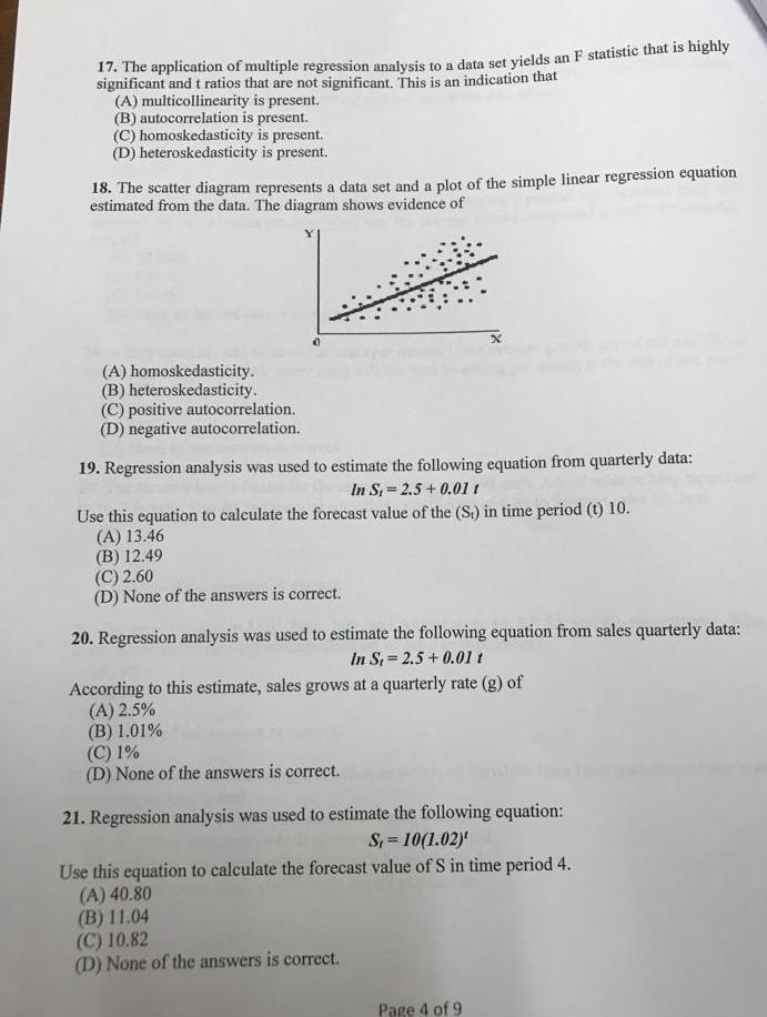 Solved 17. The application of multiple regression analysis | Chegg.com
