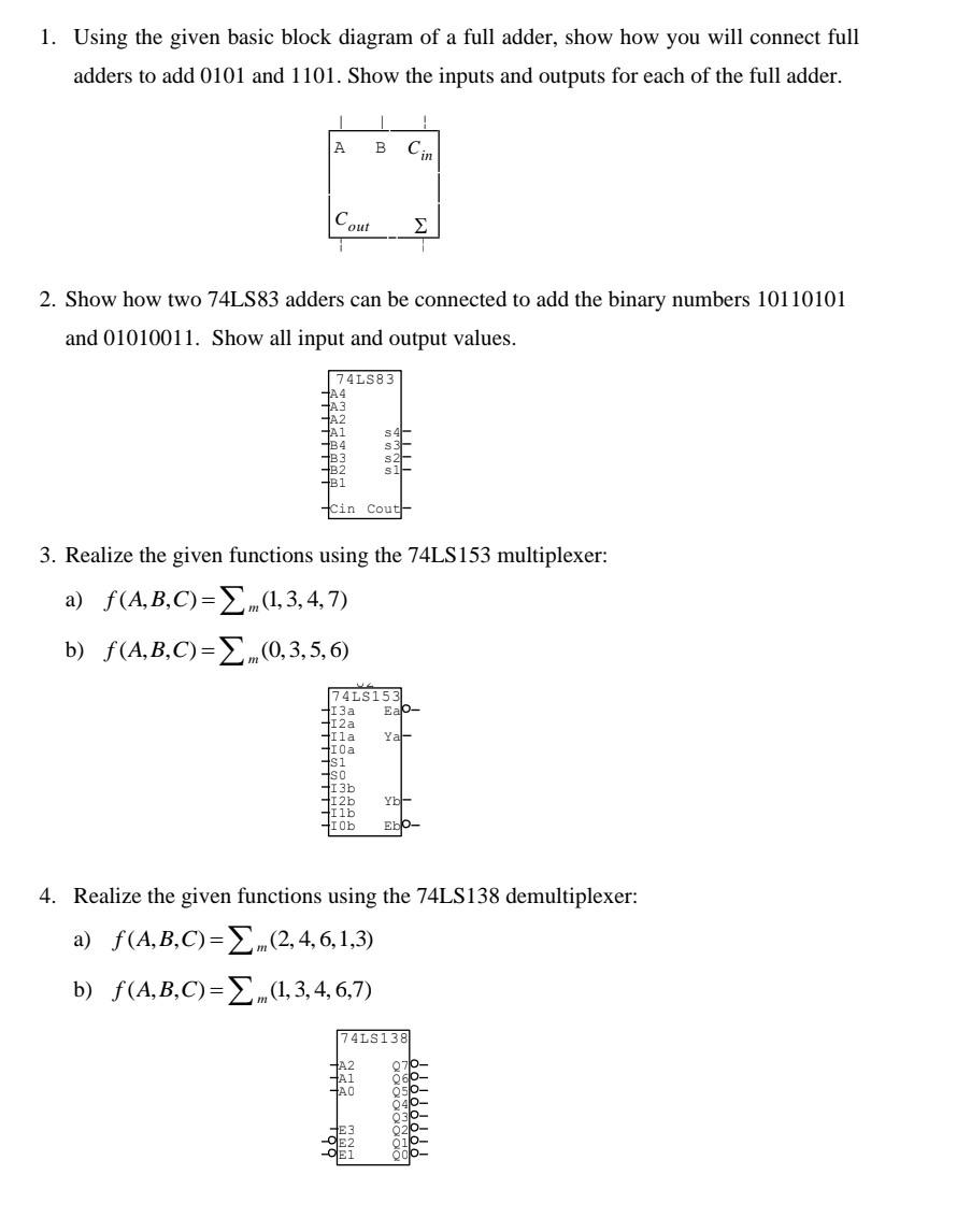 Solved 1 Using The Given Basic Block Diagram Of A Full 7894