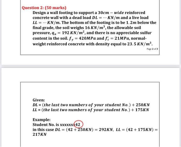 Solved uestion 2: (50 marks) Design a wall footing to | Chegg.com Solved uestion 2: (50 marks) Design a wall footing to | Chegg.com