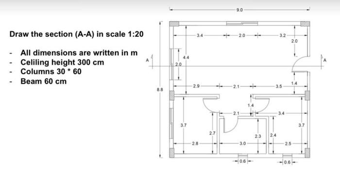 Solved Draw the section (A-A) in scale 1:20 - All dimensions | Chegg.com