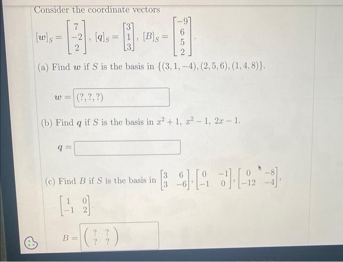 Solved Consider the coordinate vectors | Chegg.com