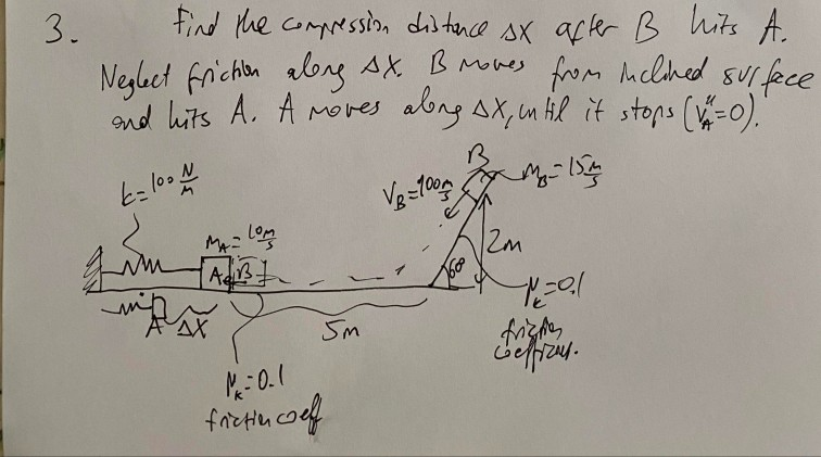 Solved 3. Find the compression distance sx after B hits A. | Chegg.com