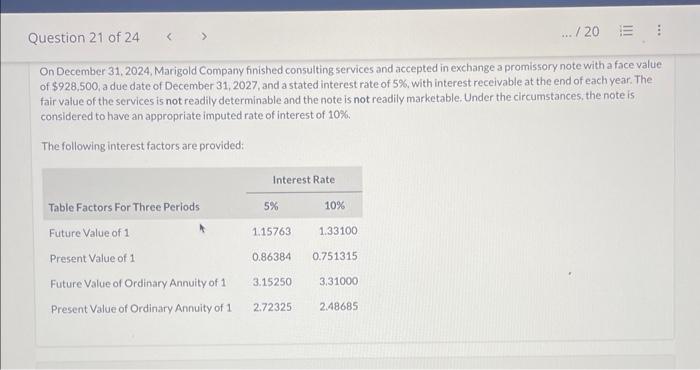 Solved On December 31, 2024, Marigold Company finished | Chegg.com