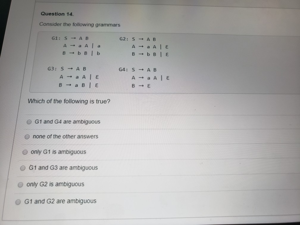 Solved Question 14. Consider the following grammars G1: 5 - | Chegg.com