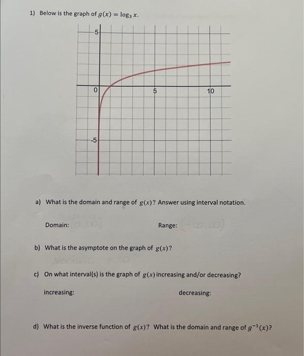 Solved 1) Below is the graph of g(x) = log; X. 5 0 or 5 10 | Chegg.com