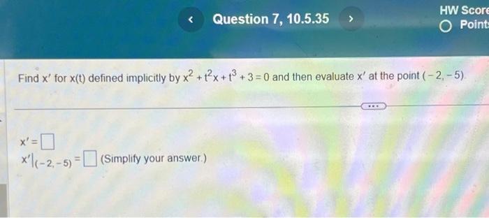 Solved Find x′ for x(t) defined implicitly by x2+t2x+t3+3=0 | Chegg.com