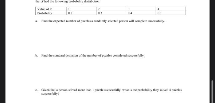Solved that X had the following probability distribution: | Chegg.com
