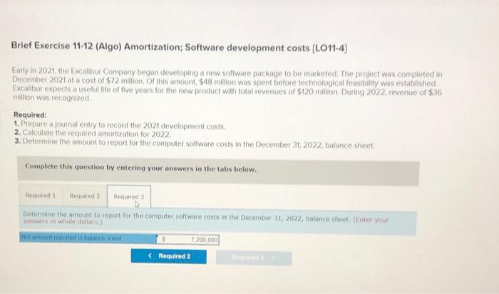 Solved Brief Exercise 11-12 (Algo) Amortization; Software | Chegg.com