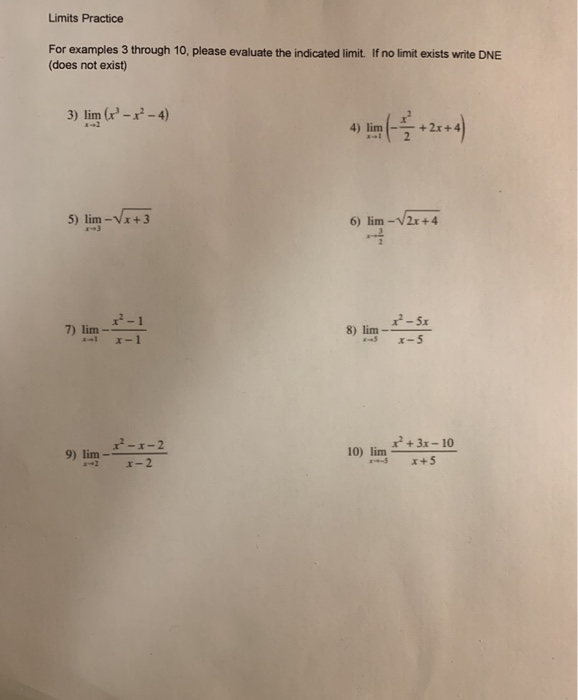 Solved Limits Practice For examples 3 through 10. please | Chegg.com