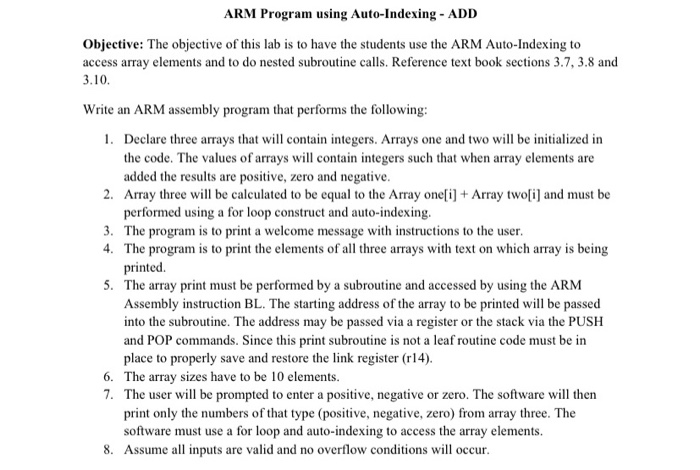 Solved ARM Program using Auto-Indexing - ADD Objective: The | Chegg.com
