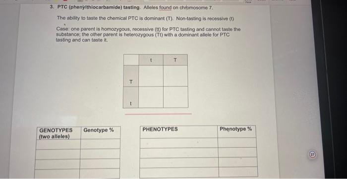 Solved 3. PTC (phenyithiocarbamide) tasting. Alleles found | Chegg.com