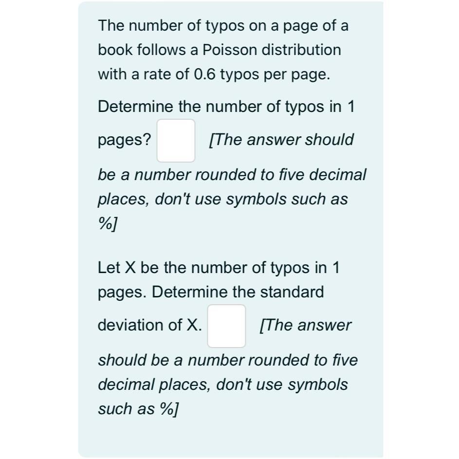 Solved The number of typos on a page of a book follows a | Chegg.com