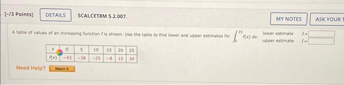 Solved [-/3 Points) DETAILS SCALCET8M 5.2.007 MY NOTES ASK | Chegg.com
