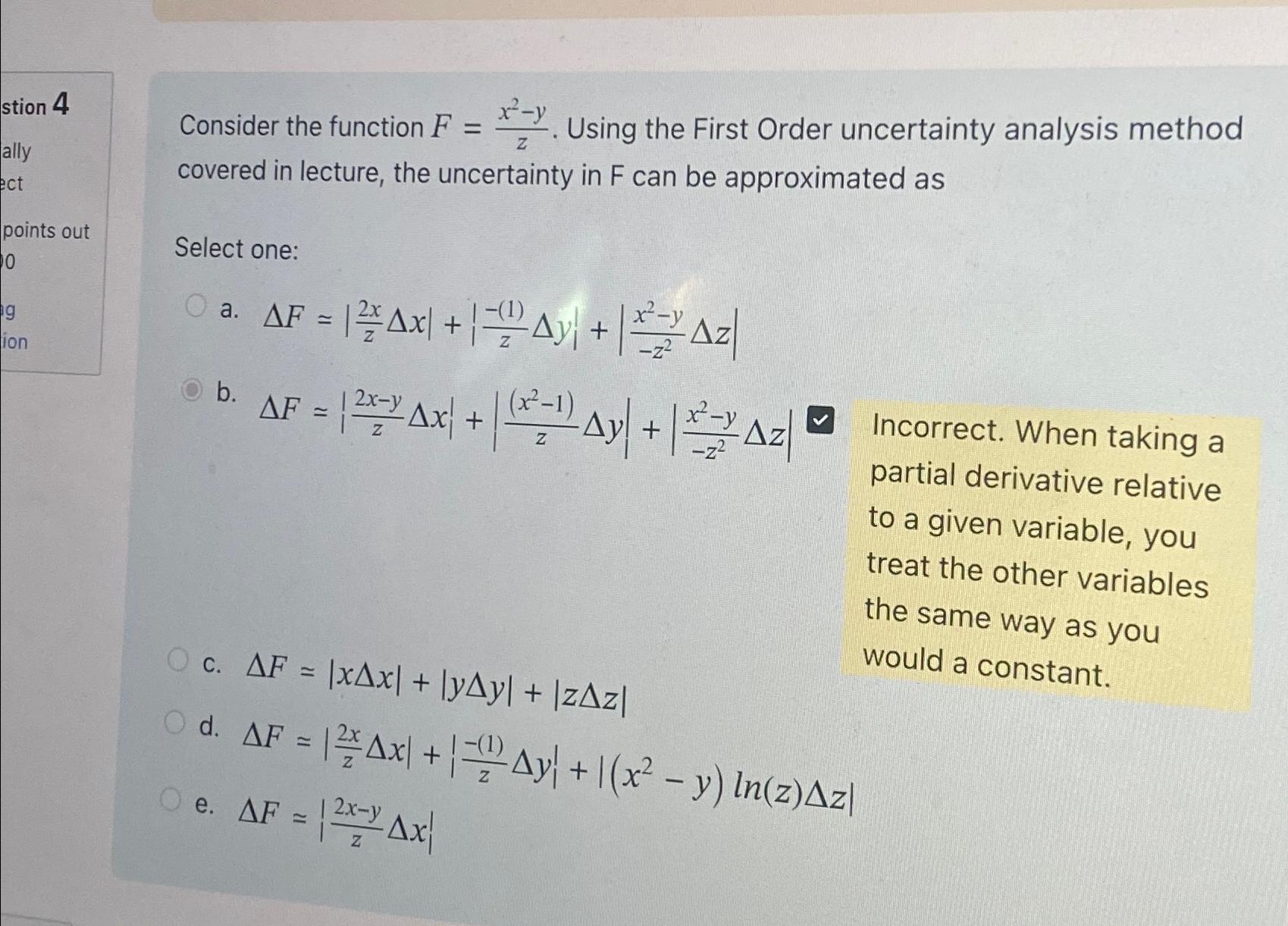 Solved Consider the function F=(x^(2)-y)/(z). Using the | Chegg.com