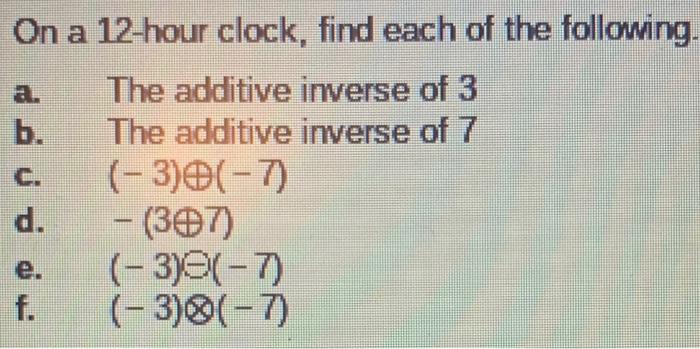 Solved نه نه وشه 5 On a 12-hour clock, find each of the | Chegg.com