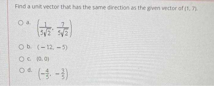 Solved Find a unit vector that has the same direction as the | Chegg.com