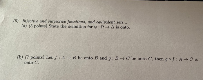 Solved (5) Injective and surjective functions, and | Chegg.com