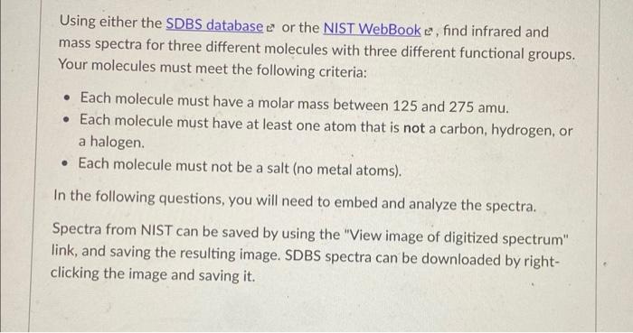 Using either the SDBS database e or the NIST WebBook | Chegg.com