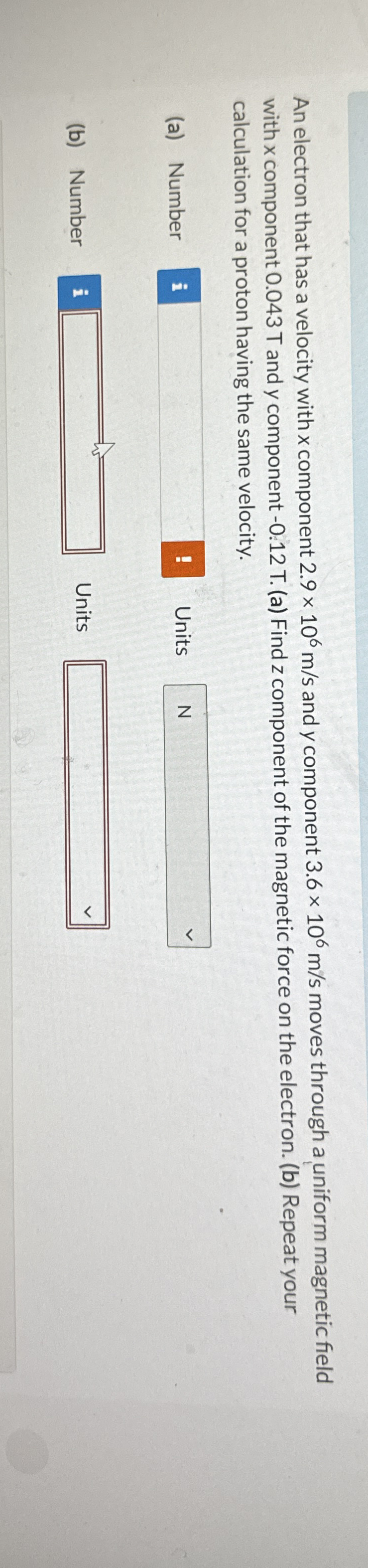 Solved An electron that has a velocity with x ﻿component | Chegg.com