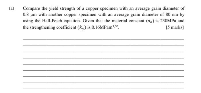 Solved (a) Compare the yield strength of a copper specimen | Chegg.com