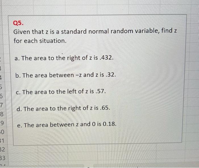 Solved Q5. Given that z is a standard normal random | Chegg.com