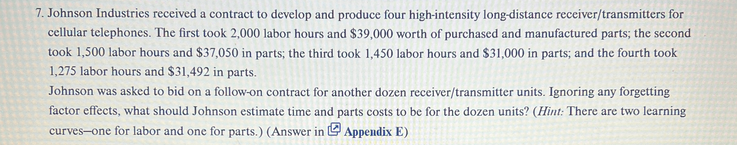 Solved Johnson Industries received a contract to develop and | Chegg.com