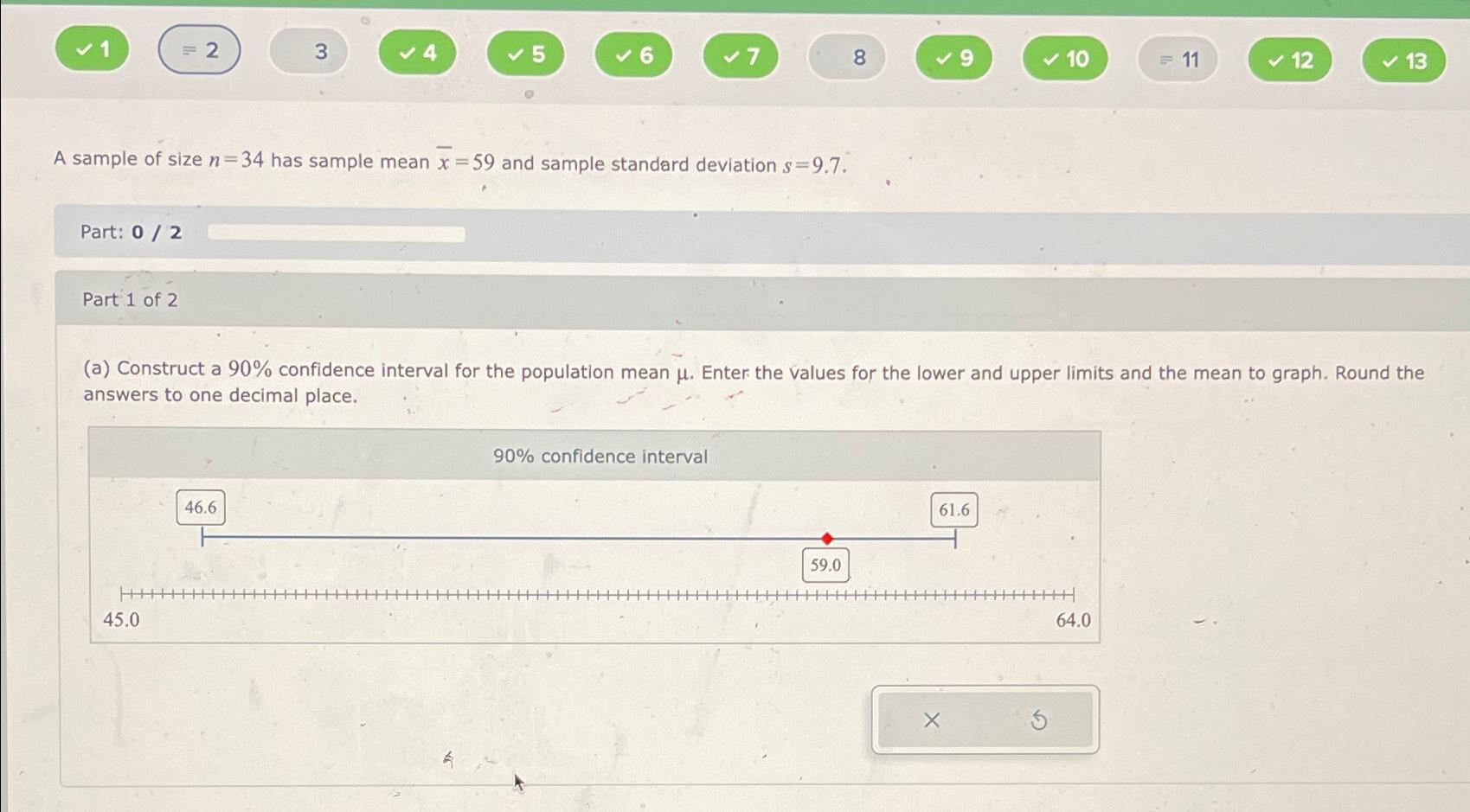 Solved 4 7 9 10=11 12 13A sample of size n=34 ﻿has sample | Chegg.com