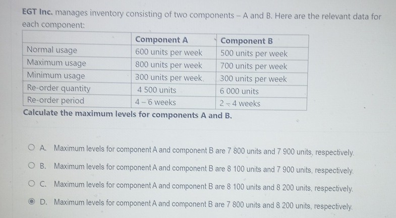 Solved EGT Inc. manages inventory consisting of two | Chegg.com