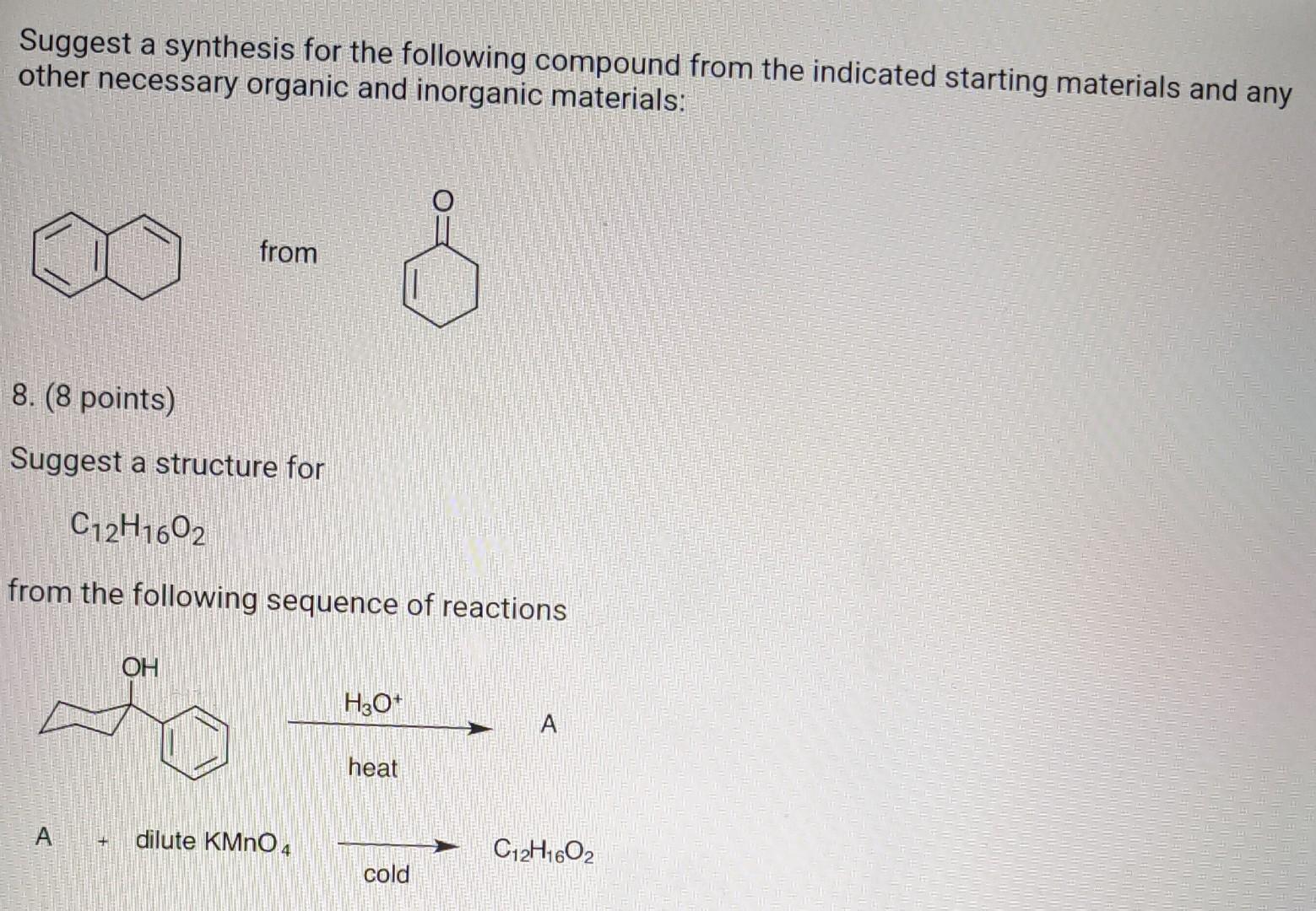 Solved Suggest a synthesis for the following compound from | Chegg.com