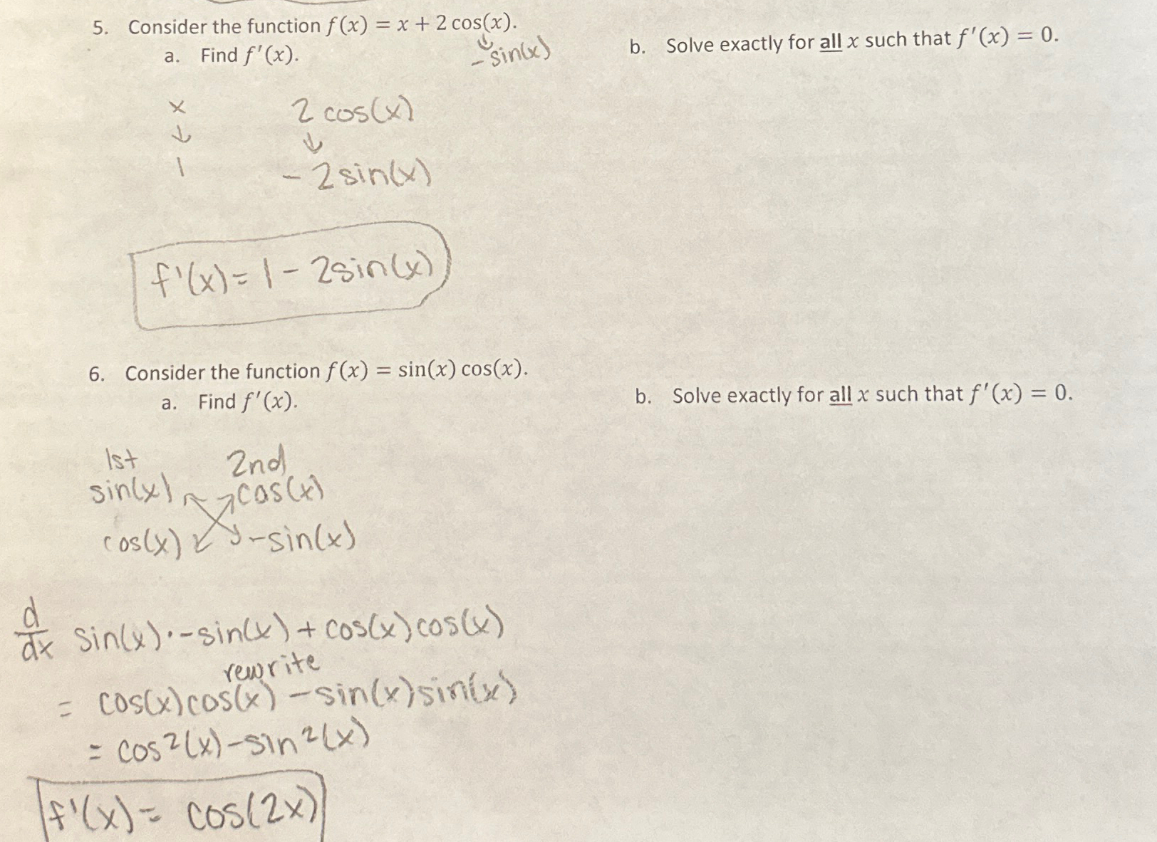Solved Consider the function f(x)=x+2cos(x).a. ﻿Find | Chegg.com