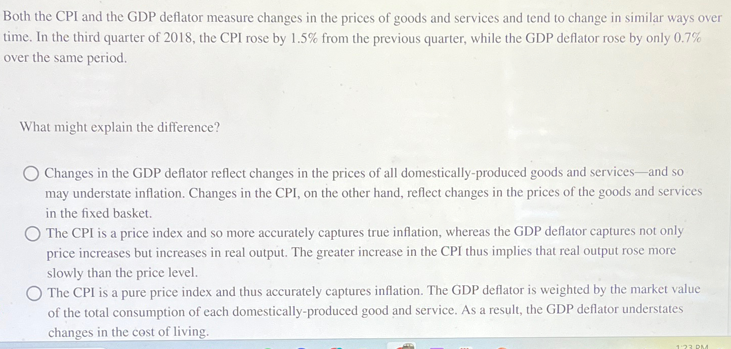 Solved Both the CPI and the GDP deflator measure changes in | Chegg.com