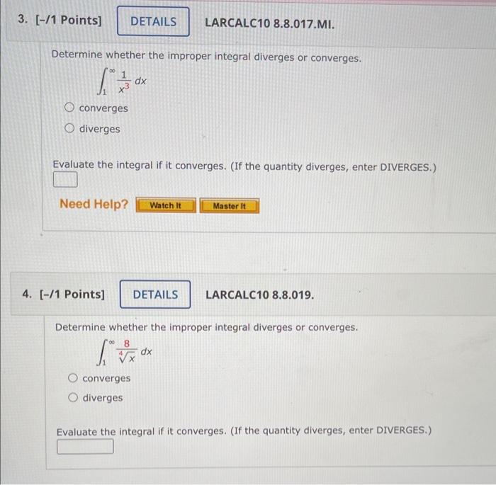 Solved Determine whether the improper integral diverges or | Chegg.com